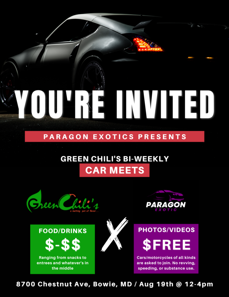 Paragon Exotics Car Meet (Collaboration with Green Chili's) - Events ...